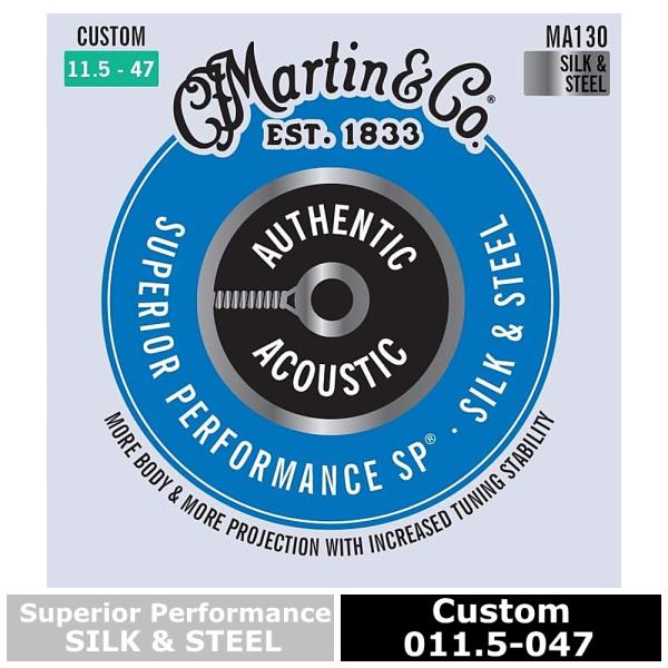 ブルーのパッケージの「SP弦」は、従来のマーティン弦とSP弦を一体化したもので、ライナップの中では最もスタンダードな弦と言える。従来は芯線のメッキ加工にプラス・プレート（銅メッキ）とティン・プレート（錫メッキ）が混在していたが、HT（Hig...