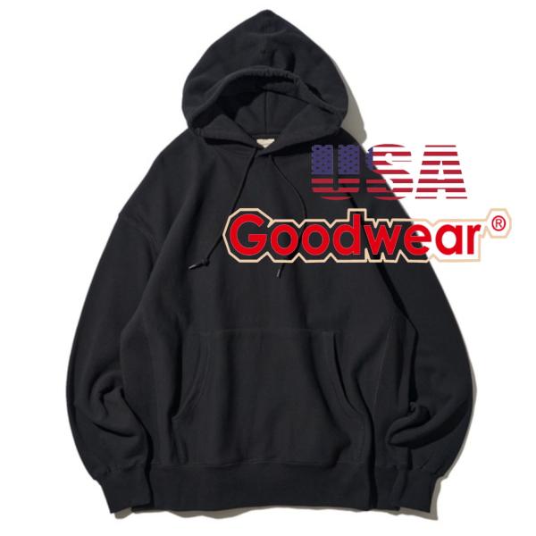 アメリカコットンを使用したGoodwearの肉厚12オンスのプルオーバーパーカーです。肉厚な12オンスの縫製強度の高いタフなボディは着用回数を重ねるほどに体に馴染み、雰囲気が増していくコストパフォーマンス抜群のパーカーです。「Goodwea...