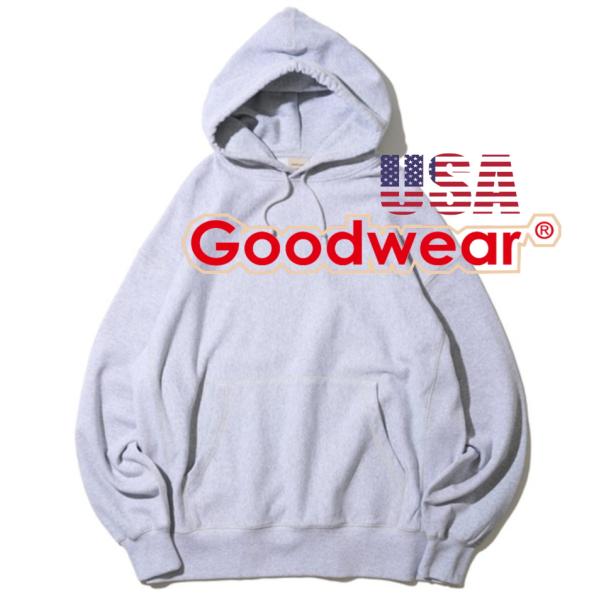 アメリカコットンを使用したGoodwearの肉厚12オンスのプルオーバーパーカーです。肉厚な12オンスの縫製強度の高いタフなボディは着用回数を重ねるほどに体に馴染み、雰囲気が増していくコストパフォーマンス抜群のパーカーです。「Goodwea...