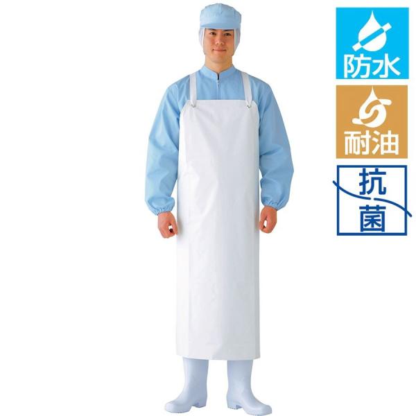 本格的な水仕事にも対応する、水を通さない加工を施しています。合成ゴム前掛 - 合成ゴムの前掛はウレタンと同様、耐油、耐寒性に優れ、さらに耐熱性も優れているため作業 条件が厳しい職場向きです。(食肉工場・水産加工場・火気を扱う職場など)[材質...