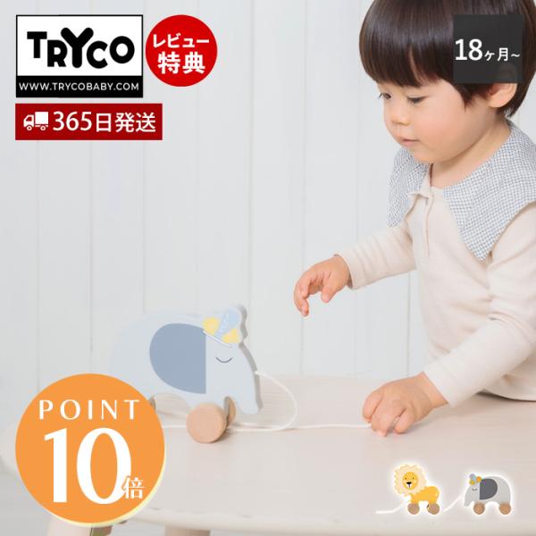 ひもを引っぱって歩く練習ができるプルトイ！安全基準CEに合格した木のおもちゃでママたちも安心です。表情が何ともかわいいライオンとエレファントの2種類からお選びいただけます。【サイズ】ライオン:(約)横13.7×奥行5.5×高さ15.7(cm...