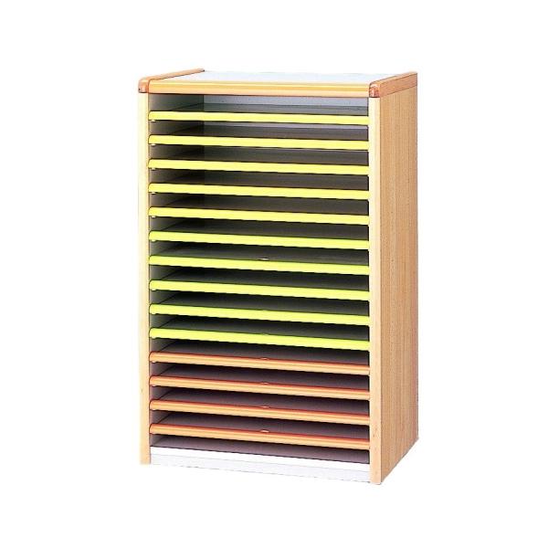 色画用紙などを色別に収納できます。棚はスライド式です。定価 : 236830円商品番号 : 105067乳幼児/収納