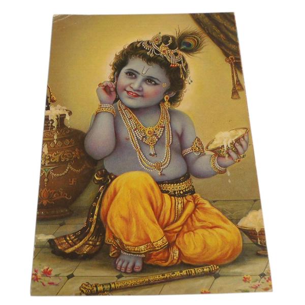 ヒンドゥー教の神ヴィシュヌの化身神聖さ、愛、知、美の神赤ちゃんのクリシュナ神がギーを舐めている姿、「ベイビークリシュナ」と言って人気があります。■全体の大きさ縦:14.5cm 横:9.4cm重さ:3g■ご注意点アジアのポストカードです。経年...
