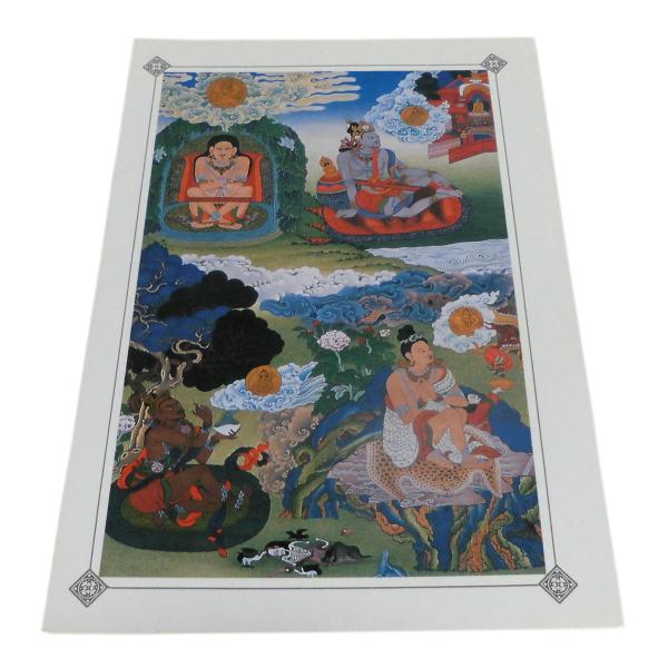 タンカの仏画です4大成就者を描いています。■全体の大きさ縦:16.5cm 横:11.5cm重さ:6g■ご注意点アジアのポストカードです。経年劣化等により四隅の角がつぶれている裏面の薄い黄ばみが見られるものがあります。複数ある物は質の程度はラ...