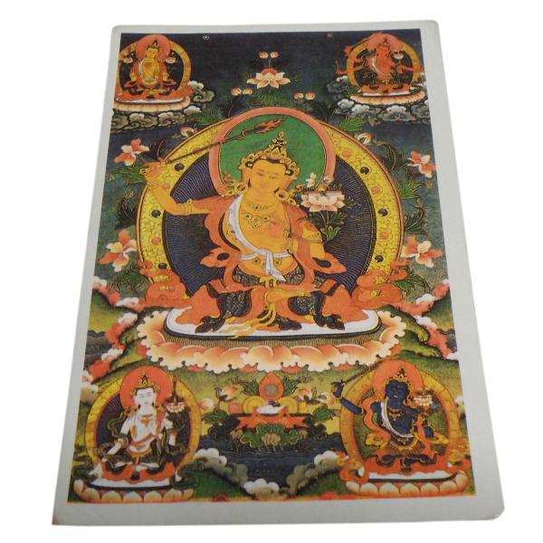 文殊菩薩像梵名マンジュシュリー「3人よれば文殊の智慧」ことわざの由来仏です。智慧を司る、智慧の菩薩です。■全体の大きさ縦:16.5cm 横:11cm重さ:4g■ご注意点アジアのポストカードです。経年劣化等により四隅の角がつぶれている裏面の薄...