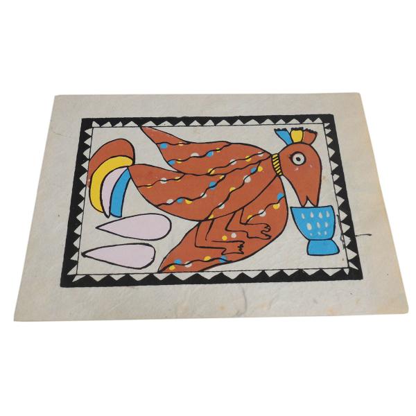 ネパール.ミティラー画のかわいいポストカード元々は壁画だったものを紙に描きアート作品とした紙物です。手すきの独特な風合いも素朴で味わい深い。■全体の大きさ縦:16cm 横:12cm重さ:約5ｇ■訳ありに理由】宛名面傷があります表・宛名面は手...