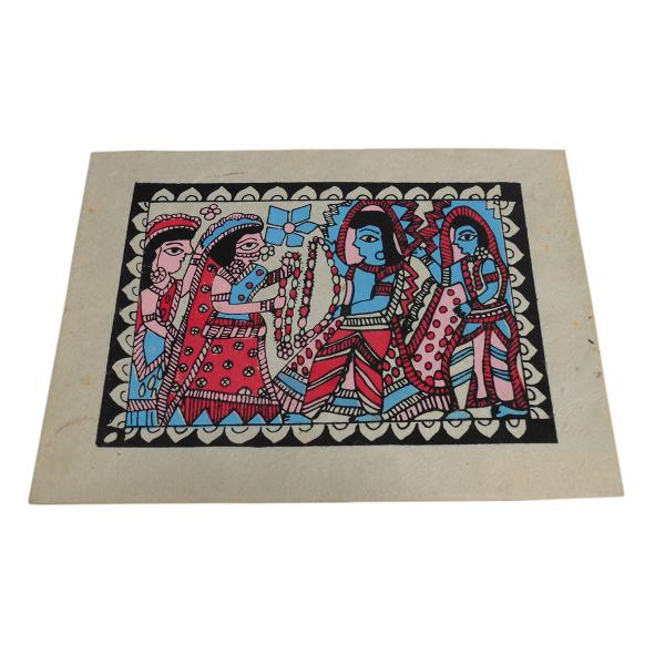 ネパール.ミティラー画のかわいいポストカード元々は壁画だったものを紙に描きアート作品とした紙物です。手すきの独特な風合いも素朴で味わい深い。■全体の大きさ縦:16cm 横:12cm重さ:約5ｇ■訳ありに理由絵柄面　左上　シミのような感じです...