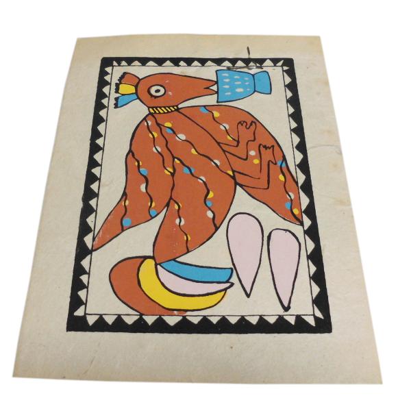 ネパール.ミティラー画のかわいいポストカード元々は壁画だったものを紙に描きアート作品とした紙物です。手すきの独特な風合いも素朴で味わい深い。■全体の大きさ縦:16cm 横:12cm重さ:約5ｇ■訳ありに理由】穴が開いている箇所があります■ご...