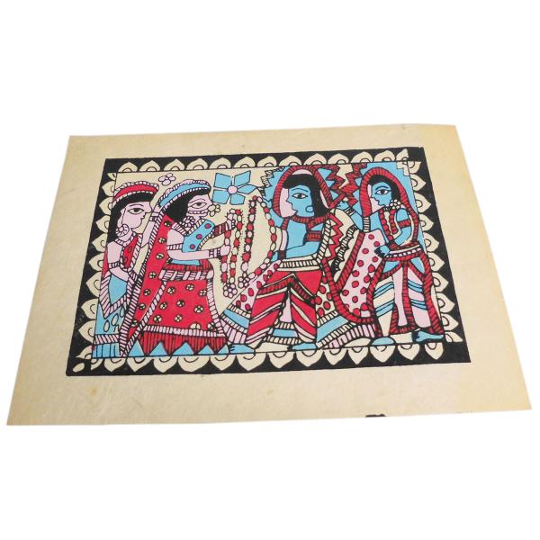 ネパール.ミティラー画のかわいいポストカード元々は壁画だったものを紙に描きアート作品とした紙物です。手すきの独特な風合いも素朴で味わい深い。■全体の大きさ縦:16cm 横:12cm重さ:約5ｇ■訳ありに理由絵柄面　左上　シミのような感じです...