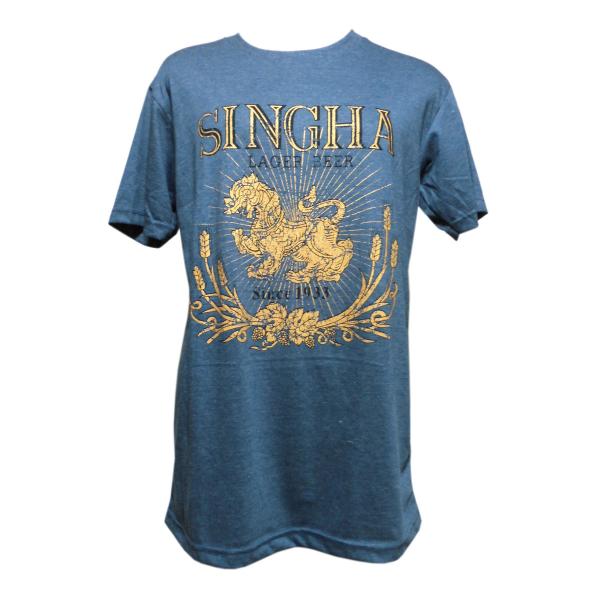 タイの大手ビール会社『SINGHA』シンハーのTシャツ柔らかい着心地のTシャツです。ライオンのゴロがいかにもタイらしく、これを着てビーアガーデンで飲むビールはタイ気分なれます■全体の色と寸法グレーみの暗い青系Mサイズバスト:94cm 肩幅:...