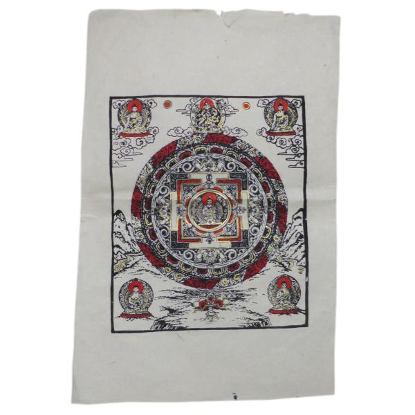 様々なブッタの曼陀羅風仏画ポスター金色の縁取りが豪華です赤は生命力の象徴であり、縁起の良い色とされています。手漉きロクタ紙に描いた美しい仏画です。■全体の大きさ縦:約75cm 横:約50cm■ご注意点ネパールで作られた製品です折り目が付いて...