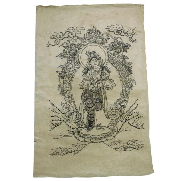 スタンディングターラー手漉きロクタ紙にプリントした美しい仏神画大人の塗り絵としてもおすすめです。インテリアとしてもおしゃれです。大人の塗り絵としてもおすすめ■全体の大きさ縦:約75cm 横:約50cm■ご注意点ネパールで作られた製品です折り...