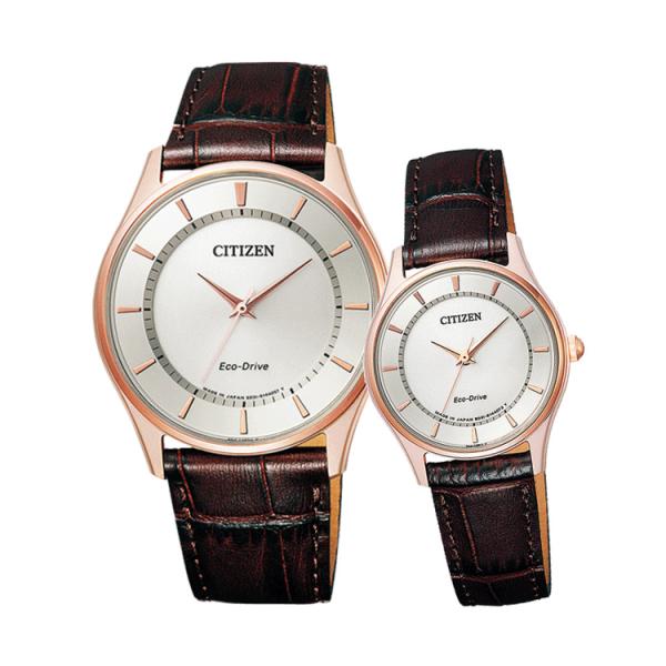 革のバンドにピンクゴールドを合わせた、エコドライブ搭載の大人なペアウォッチMens - BJ6482-04A精度±15秒／月重量 38g厚み 7.1mmケースサイズ 37.2mmケース ステンレス表面処理 ピンクゴールドめっきLadies ...