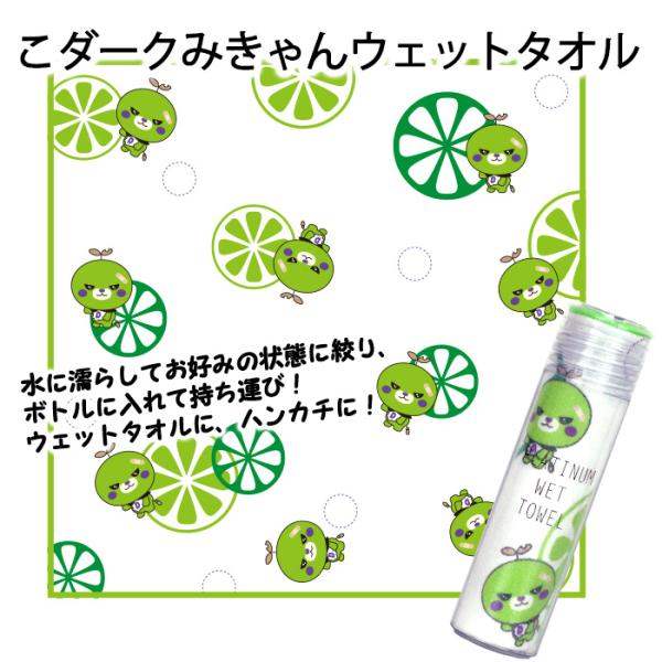 西染工(株)　こダークみきゃんPLATINUM WET TOWEL愛媛のゆるキャラ、こダークみきゃんのウェットタオル！外出時に手が洗えない時などに。専用の容器に入れてどこでも持ち運び可能！