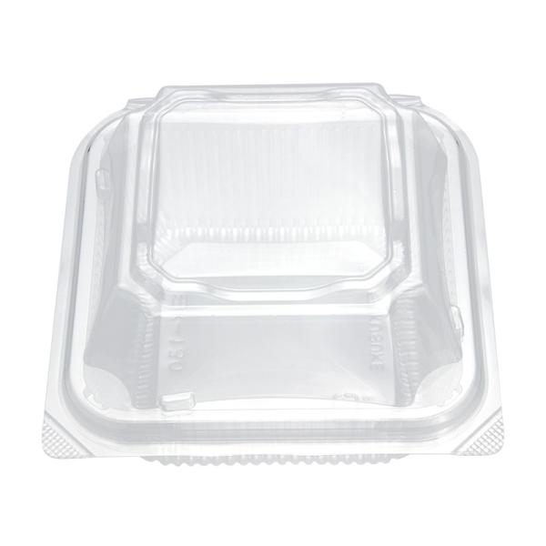 ■商品コード:22642■ご注文単位:50個■サイズ:134×132×高さ46mm(蓋:高さ33mm)■素材:OPS(二軸挺伸ポリスチレン)■耐熱温度:80℃蓋と本体が一体型の嵌合フードパックです。蓋を簡単にカチッと閉じることができる、輪ゴ...