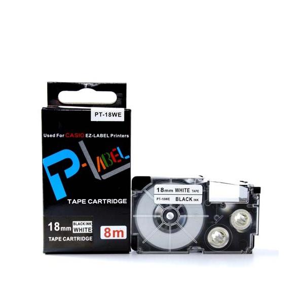 カシオ XR-18WE 互換ラベルテープ　CASIO（PT-18WE） 互換 テープテープ幅：18ｍｍテープ色：白文字色　：黒テープ長：8ｍ◎裏紙の中央にスリット（切込み）が入っているので使いやすい！対応機種：KL-A70 , KL-A30...