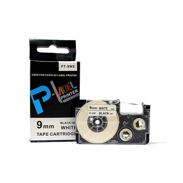 カシオ XR-9WE 互換ラベルテープ　CASIO（PT-9WE） 互換 テープテープ幅：9ｍｍテープ色：白文字色　：黒テープ長：8ｍ◎裏紙の中央にスリット（切込み）が入っているので使いやすい！対応機種：KL-A70 , KL-A300C ...