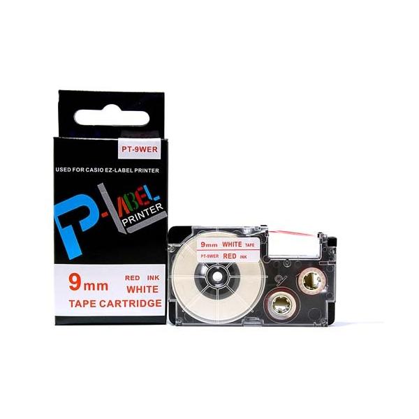 カシオ XR-9WER 互換ラベルテープ　CASIO（PT-9WER） 互換 テープテープ幅：9ｍｍテープ色：白文字色　：赤テープ長：8ｍ◎裏紙の中央にスリット（切込み）が入っているので使いやすい！対応機種：KL-A70 , KL-A300...
