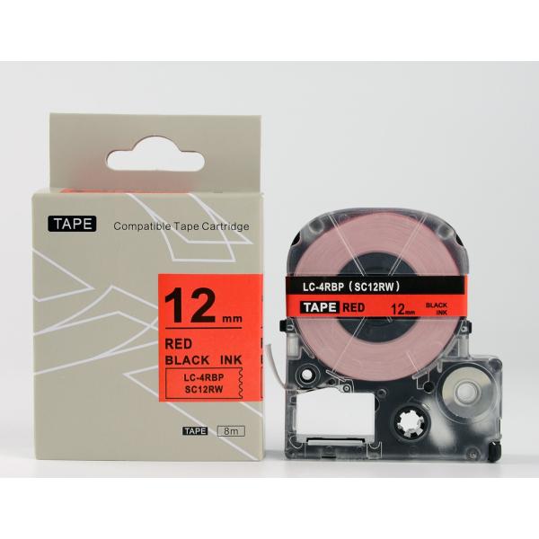 キングジム SC12RW（SC12Rの強粘着タイプ） 互換テープカートリッジ　KING GIM テプラ テープ 互換テープ幅：12ｍｍテープ色：赤文字色　：黒テープ長：8ｍ★高品質なのに低価格！★裏紙の中央にスリット（切込み）が入っているの...
