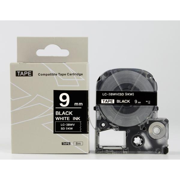 キングジム SD9KW（SD9Kの強粘着タイプ） 互換テープカートリッジ　KING GIM テプラ テープ 互換テープ幅：9ｍｍテープ色：黒文字色　：白テープ長：8ｍ★高品質なのに低価格！★裏紙の中央にスリット（切込み）が入っているので使い...