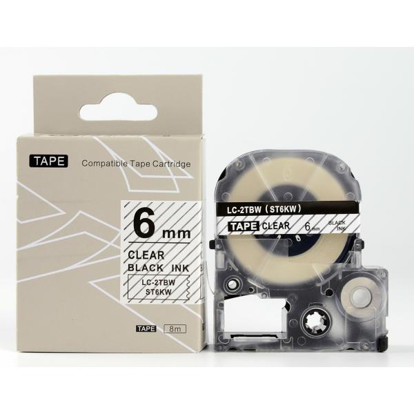 キングジム ST6KW（ST6Kの強粘着タイプ） 互換テープカートリッジ　KING GIM テプラ テープ 互換テープ幅：6ｍｍテープ色：透明文字色　：黒テープ長：8ｍ★高品質なのに低価格！★裏紙の中央にスリット（切込み）が入っているので使...