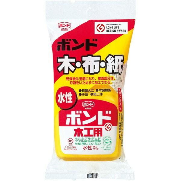 酢酸ビニル樹脂系エマルジョン形接着剤用途●木・布・紙の接着（耐水性を必要とする用途には不可）特長水性で使いやすく安全。乾燥すると透明。JIS S 6040表示認定品。備考NET（個装）180g（ハンディパック）品番 #10135性状pH3....