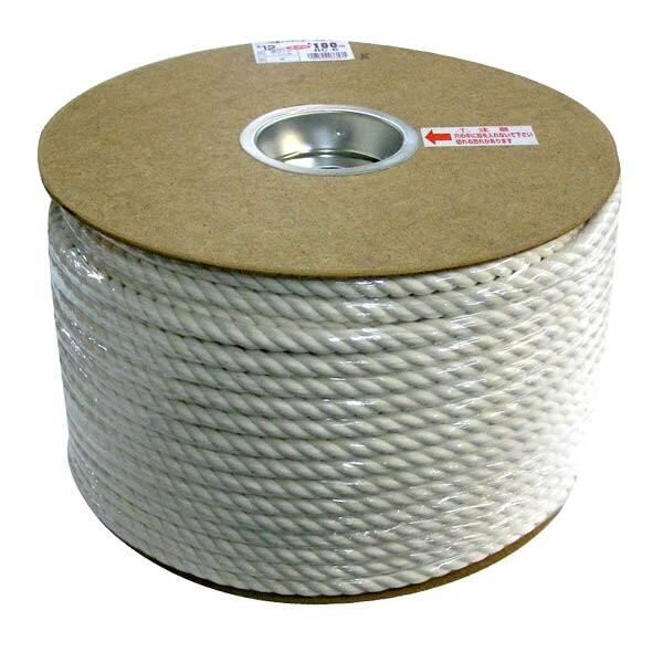 仕様品番：RC-6製品サイズ：12mm×100m素材：綿打方：3ッ打ち引張強度：7.25kN・740kgf先端加工：テープ止め質量：7.30kg●細手から太手までドラムに巻き取ったタイプ●一般的な用途は細手（農園芸用・荷縛り・結束用）太手（...