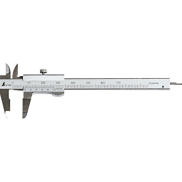 小型タイプのノギスで携帯に便利です。小さくても高精度です。仕様本体サイズ：114×39×5mm製品質量：22g材質：ステンレスデップスバー：有測定範囲：0.05〜70ｍｍ最小読取値：0.05ｍｍ最大許容誤差[・EMPE（外側測定） ・SMP...