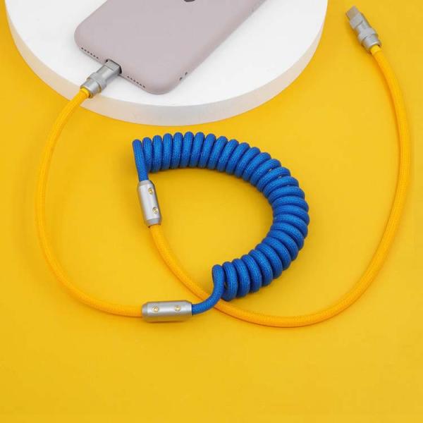 送料無料  バイカラー USBコイルケーブル  iPhone充電コード  USB充電ケーブル  Lightning Type-C USB-Type-C USB-Lightning C-C ばね バネ データ線