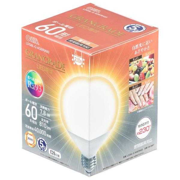 【 特 長 】● 彩りあざやかRa93「GRANGRADE」LED電球● 自然光に近いあざやかさ● ボール電球60形相当の明るさ● 配光角約230°● 密閉器具対応● 電球色● 口金はE26● LED5年保証対象商品【 仕 様 】■ 寸法：...