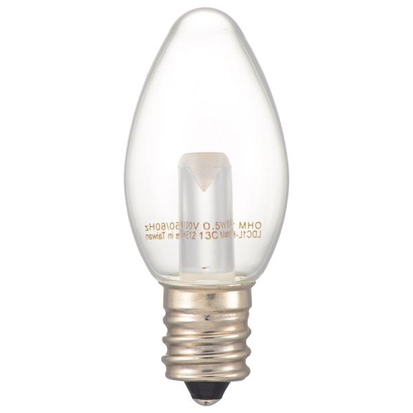 【 特 長 】● LEDローソク球 装飾用● 輝く柔らかい光● 電球に似た暖かみのある光色● 切れにくく長寿命● 消費電力が少なく、電気代が安い● 一般電球と比べ発熱が少ない● 電球色相当 クリア● 口金はE12【 仕 様 】■ 寸法：全長...