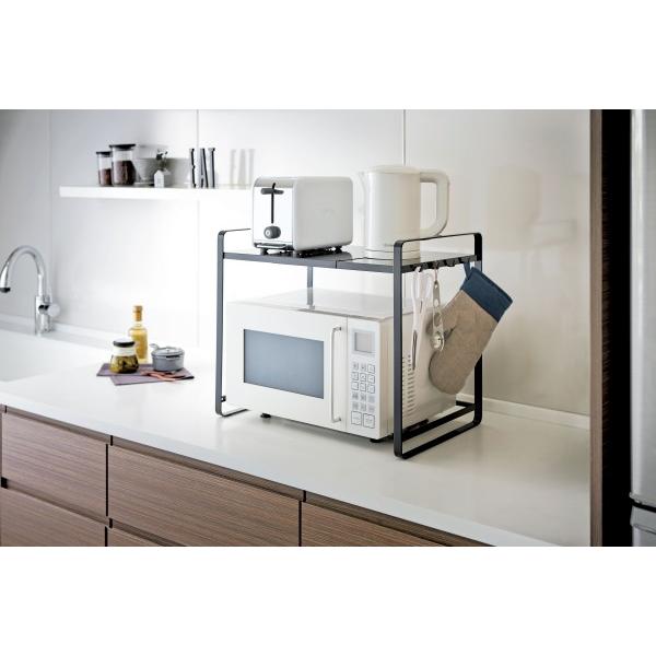 ●シンプルで使いやすい約４７．５〜７５ｃｍまで伸縮可能な電子レンジ収納ラック。大型レンジも収納可能！