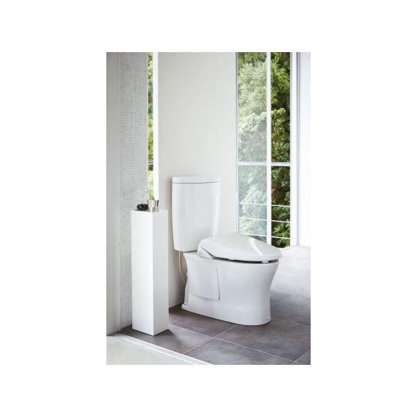 ●インテリア性のあるスタイリッシュなデザインのスリムトイレラック。●トイレブラシやトイレ用洗剤など掃除用具からトイレットロールペーパーなどを隠して一括収納