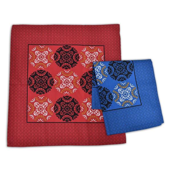 ● 綿100％ プリント生地　● 洗濯機で洗えます。　・赤・青の明るいカラー。手毬風丸紋を中央に配したモダンなデザインです。 … /サイズ：55cm×59cm、銘仙判/生地・素材：綿100％/：ファスナー付、