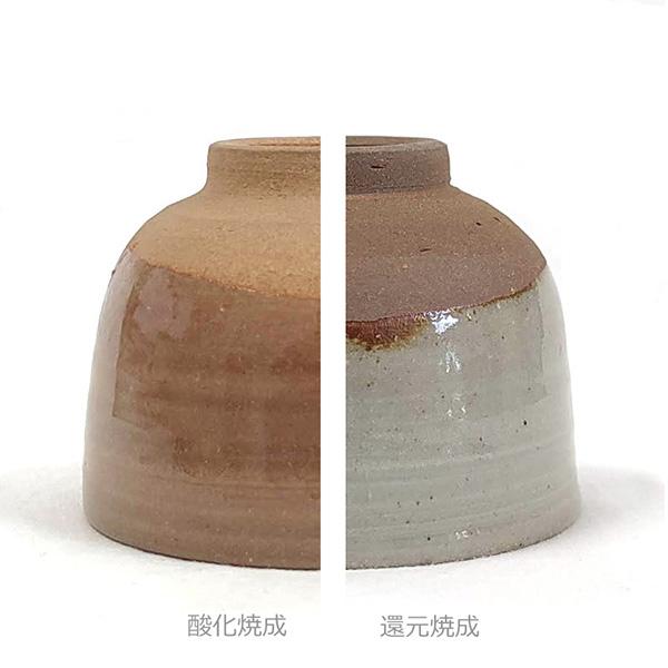 商品画像【左：還元焼成/右：酸化焼成】信楽赤土としては特にキメが細かく、水ひ土に近い絹のような風合いが期待できます。焼き上がりは温かさの残る赤色に仕上がります。食器・花器・民芸品等に適しています。 焼成温度目安・・1200〜1250℃