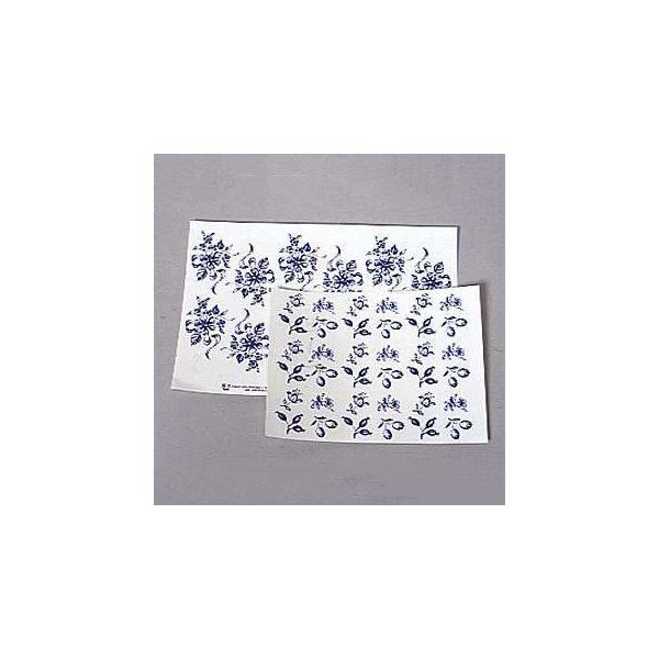 焼成温度・・・750〜800℃絵柄の印刷された転写紙で、絵柄を切り取って水に浸し（20〜30秒）、台紙から浮き上がった絵柄をスライドさせて、陶磁器に貼り付け焼成します。デコバージュにも利用できます。