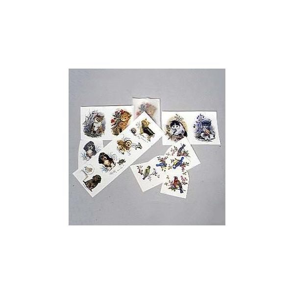 焼成温度・・・750〜800℃絵柄の印刷された転写紙で、絵柄を切り取って水に浸し（20〜30秒）、台紙から浮き上がった絵柄をスライドさせて、陶磁器に貼り付け焼成します。デコバージュにも利用できます。