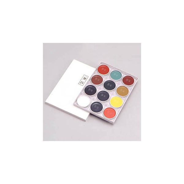吉祥の鉄鉢顔彩のセットです。●セット内容・・・約８ｃｃ×１２色水干絵具などと同じ顔料に、天然高級デンプン質と膠分を加え、練り混ぜ角皿に入れて乾燥させたものです。日本画材料の中では扱いやすさから特に普及しています。色調は透明型淡彩色で最近はや...