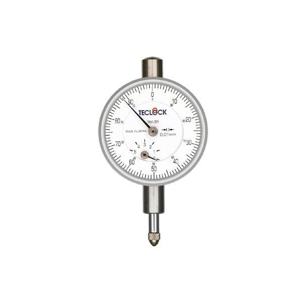 目量0.01mm 小型ダイヤルゲージ TM-35の特長■外枠径が小さいため(直径39mm)、設置スペースが狭い製造ラインや機械組み込みによる多点測定などに適しています。■小形ながら測定範囲が5mmのタイプとなっております。■リフトレバーの装...