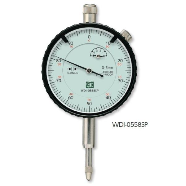 ■標準形ダイヤルゲージ WDI-0558SPの特長●スタンダードなダイヤルゲージが、超硬測定子で生まれ変わりました！●平面の凸凹、工作物の取り付けの良否、軸の振れ、直角度等の変位測定に●本体：アルミ／スチール●測定子：超硬●目量0.01mm...