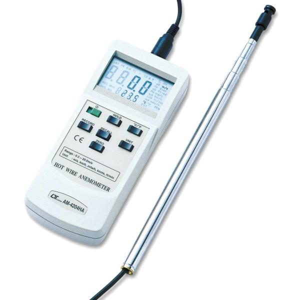 ■熱式デジタルアネモメーター MODEL AM-4204HAの特長●センサプローブが収縮式なので高所測定が楽にできます。●多彩な表示形式：m/s、km/s、mile/h、knots、℃、°F●最大・最小値機能付●測定範囲…・風速 ： 0.2...