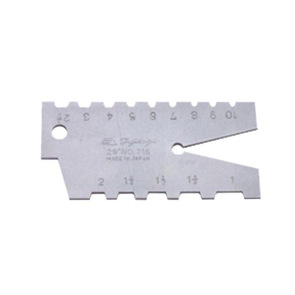 ■アクメゲージ 03-300 No.719の特長●このゲージは台形ねじ（梯形ねじ）を製作する際、ツール（バイト）刃形を測定するのに使用します。●周囲に各山数に相当するピッチを備えています。●メートル台形ねじ用(Tr)●材質…鋼板（SPCC）...