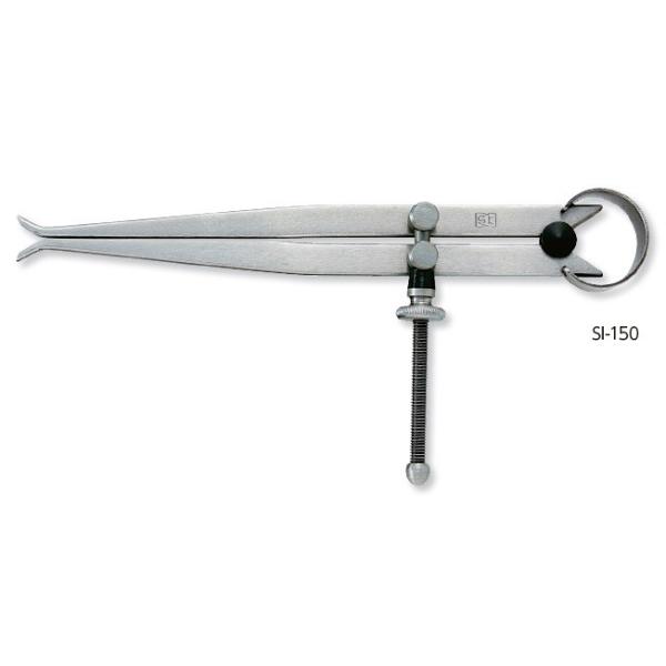 ■スプリング付穴パス 150mm SI-150の特長●ミゾ及び内径寸法の移し取りに便利な現場作業の必需品！ケガキコンパスの穴パス●足に開閉用ネジを取り付けたもので、開閉及び微動調整が容易にできます●材質：炭素工具鋼●呼び寸法：150mm●全...
