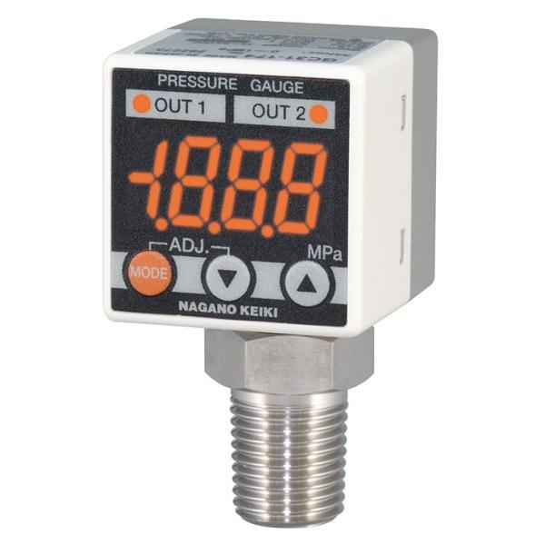 ■小形デジタル圧力計 GC31-174-B7N3800XXXX0の特長●信頼性の高い半導体蒸着形圧力センサを内蔵した小形デジタル圧力計で、10mmのLED表示、圧力スイッチ及び伝送器を□30のコンパクトボディに一体化しており、設備における油...