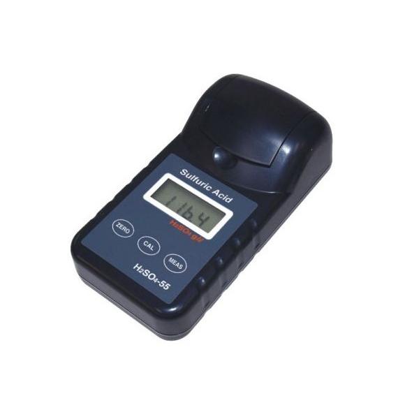 ■硫酸濃度計H2SO4-55の特長●電気鋳造や印刷工場など、硫酸銅メッキ浴中の硫酸濃度を測定●滴定不要、計算不要の光度法、硫酸濃度測定法●銅イオンや、硫酸イオンの影響を受けずに水質測定可能●200g/Lまでを無希釈で高濃度測定可能●小型、軽...
