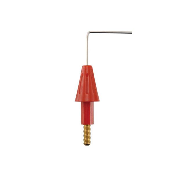 ■L型テストピン769Rの特長●766テスト棒に接続して使用するL型テストピンです※赤色のみ●ピンの口径：φ0.9mm●最大電流：1A●最大電圧：50V●100-40リード線と766テスト棒の併用で下記製品に適応※リード線、テスト棒は別売で...