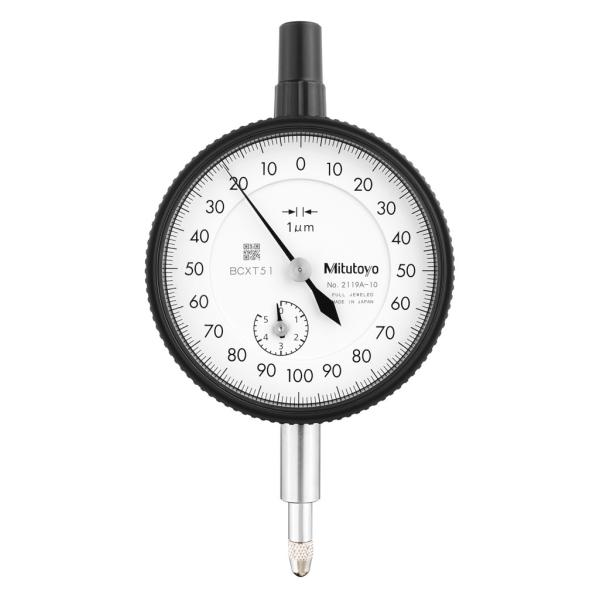 ■標準形ダイヤルゲージ 2119A-10の特長●外枠の外径φ57mm、目量0.001・0.005mmの標準ダイヤルゲージ●外側クランプ、リフティング用レバー(オプション)は左右どちらにも取り付け可能。取り付け、取り外しは工具不要●前面からの...
