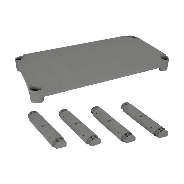 ■プラ棚用 棚板セット 棚板間隔高サ372mm用脚4本付 アーセナルグレー TPT-345S-DGの特長●脚は棚板内にワンタッチで収納可能です●（棚1枚につき脚4本収納可能）●棚板表面にシボ加工をほどこし、荷物のズレを防止します●脚側面、棚...