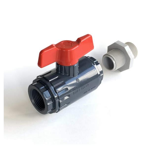 ■薬注タンク用ボールバルブセット 25Aの特長●適用:300〜1000L用●セット内容:ボールバルブ、両ネジニップル、バルブソケット