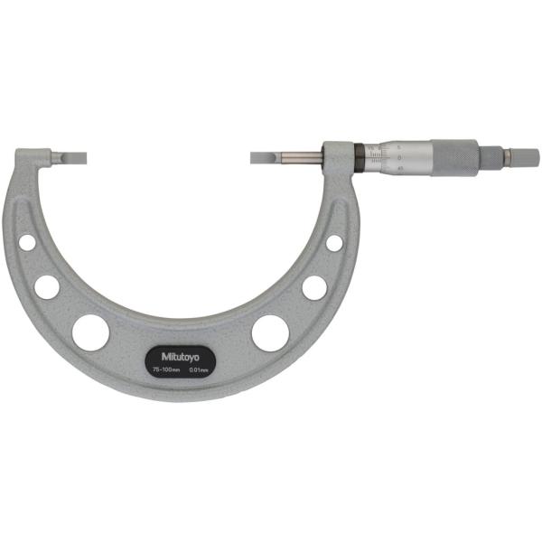 ■直進式ブレードマイクロメータ 122-104-10 BLM-100Bの特長●測定面がブレードタイプで、丸物の細溝の径などを簡単に正確に測定できます。●スピンドルは直進式●定圧装置付き●測定範囲：75〜100mm●最小表示量：0.01mm●...